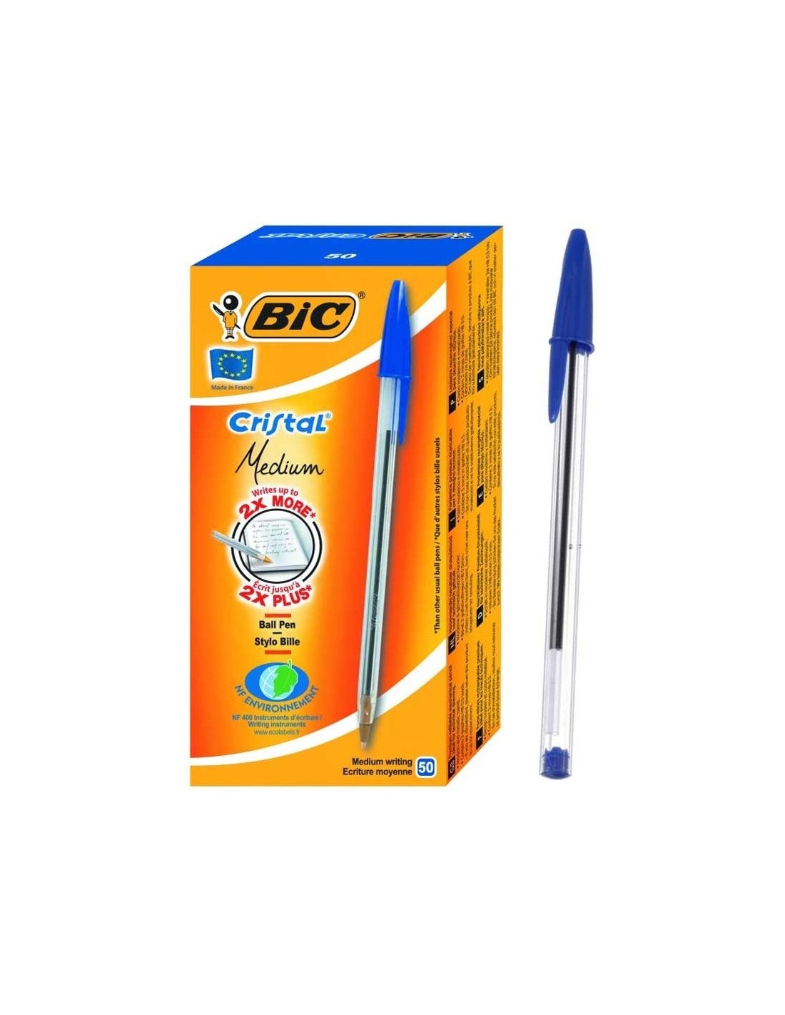 Pack de 50 Stylos à Bille BIC Cristal Medium -Bleu ( 070330129627)